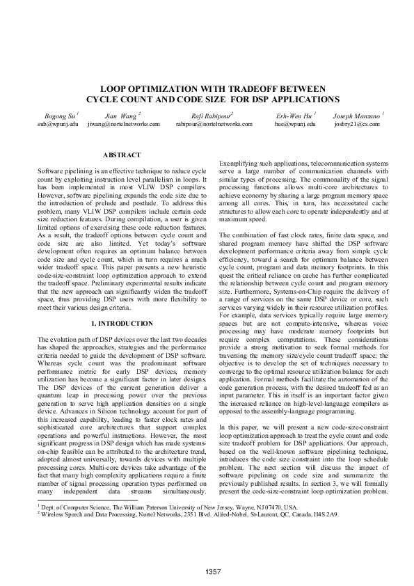 (PDF) Optimizing Loop Cycles vs Code Size in DSPs