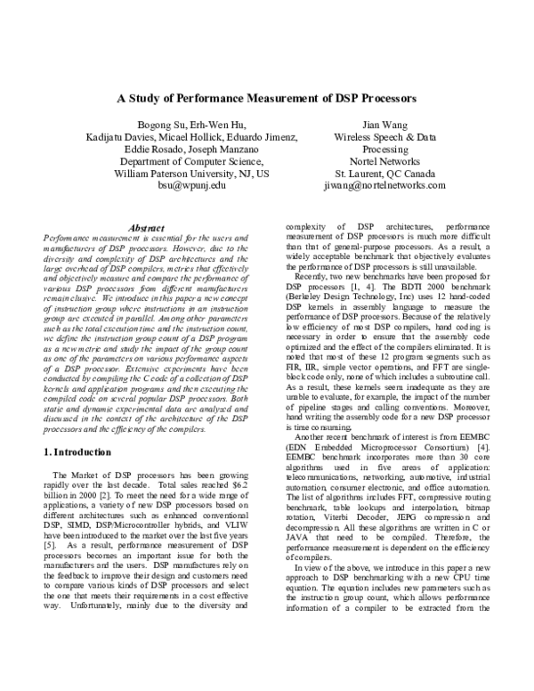 (PDF) A Study of Performance Measurement of DSP Processors