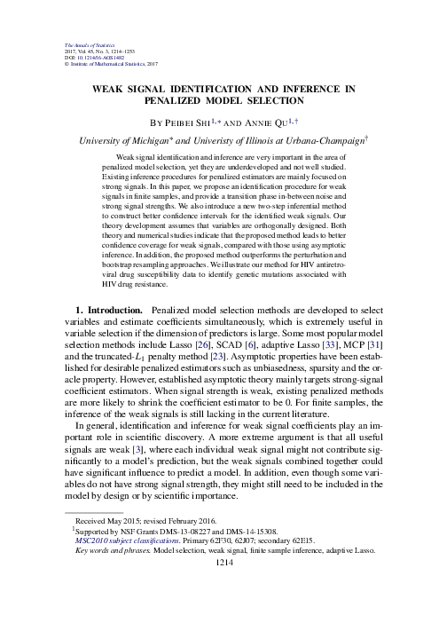 (PDF) Weak signal identification and inference in penalized model selection