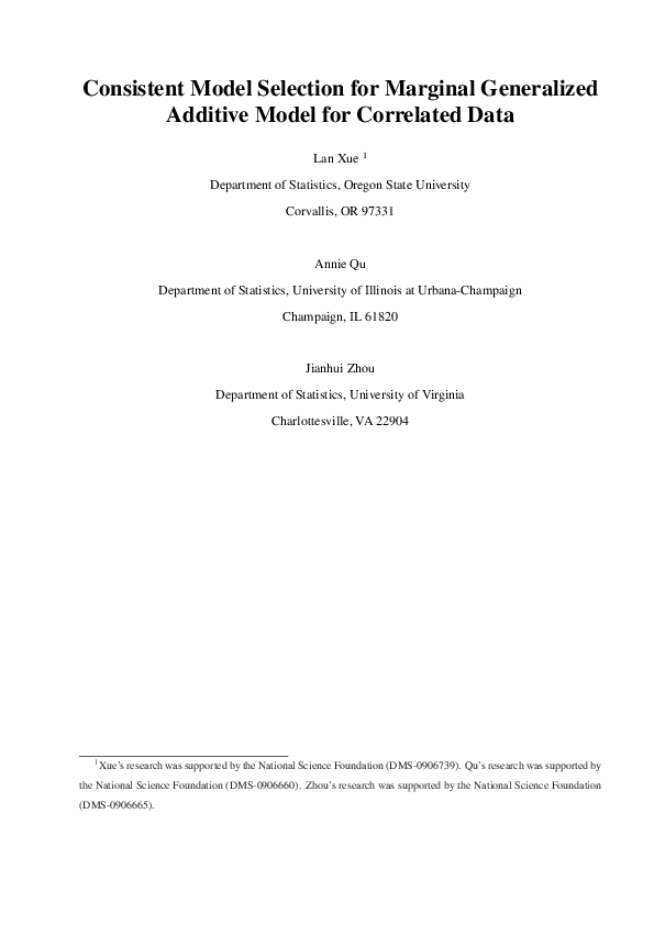 (PDF) Consistent Model Selection for Marginal Generalized Additive Model for Correlated Data