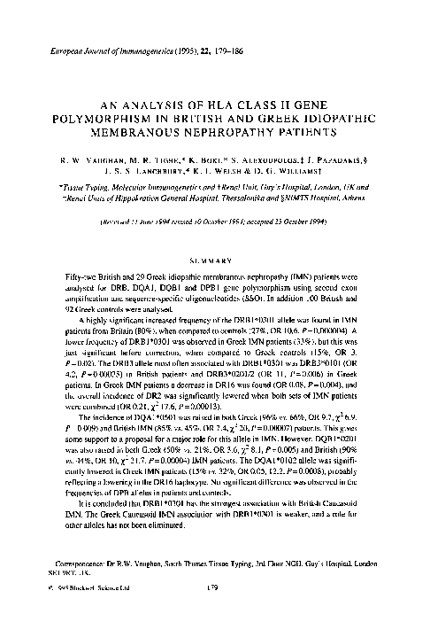 (PDF) An Analysis of Hla Class II Gene Polymorphism in British and ...