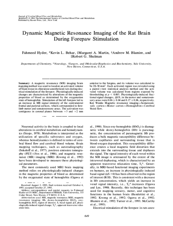 (PDF) Dynamic magnetic resonance imaging of the rat brain during ...