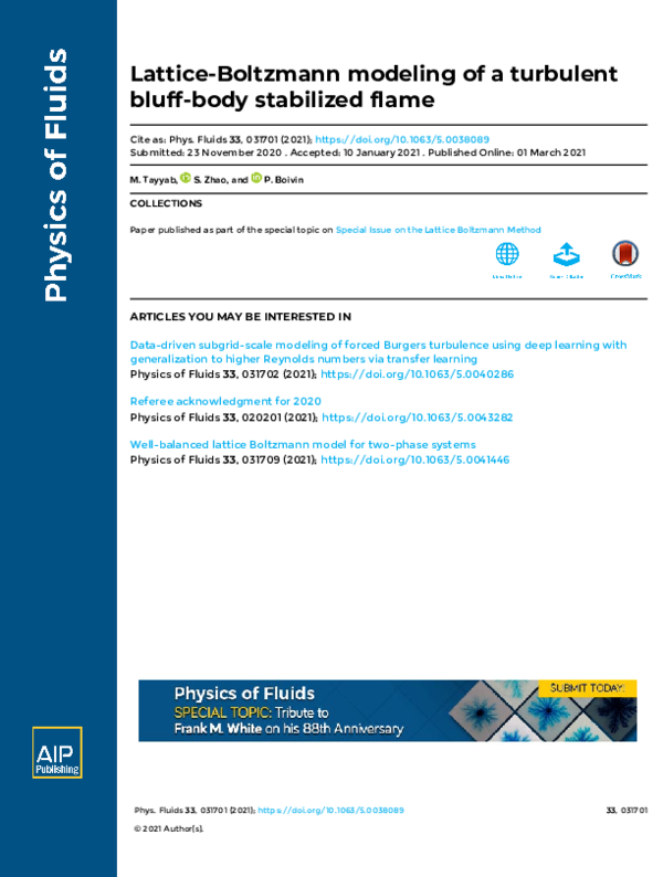 (PDF) Lattice-Boltzmann modeling of a turbulent bluff-body stabilized flame