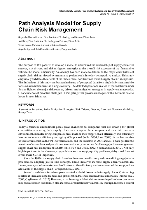 (PDF) Path Analysis Model for Supply Chain Risk Management