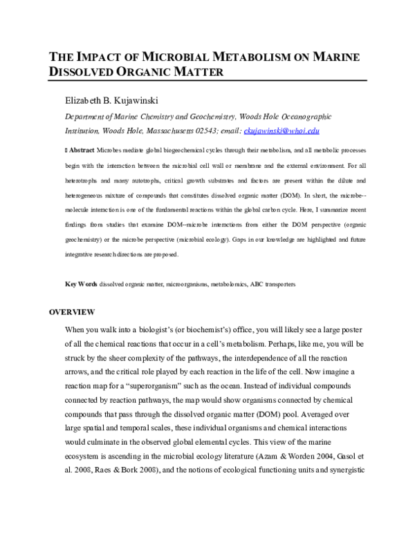 (PDF) The impact of microbial metabolism on marine dissolved organic matter