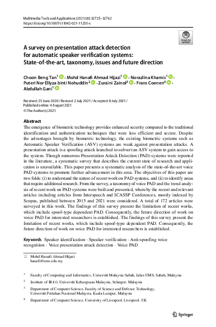 Pdf A Survey On Presentation Attack Detection For Automatic Speaker Verification Systems
