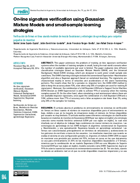 Pdf On Line Signature Verification Using Gaussian Mixture Models And Small Sample Learning