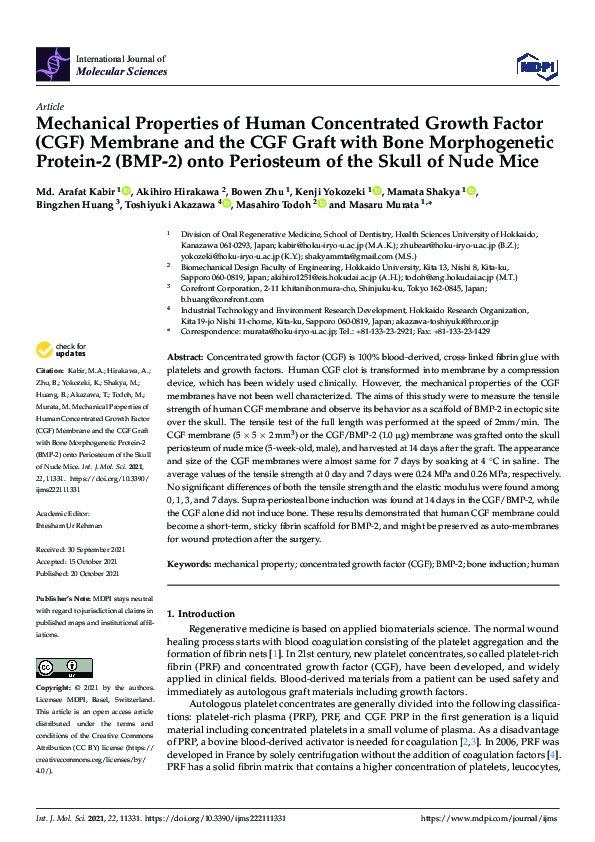 (PDF) Mechanical Properties of Human Concentrated Growth Factor (CGF) Membrane and the CGF Graft ...
