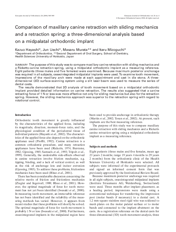 (PDF) Comparison of maxillary canine retraction with sliding mechanics ...