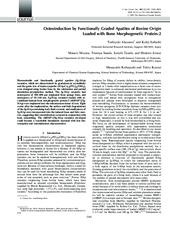 (PDF) Osteoinduction by Functionally Graded Apatites of Bovine Origin ...