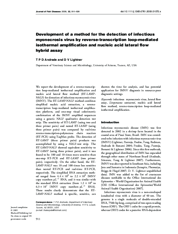 (PDF) Development of a method for the detection of infectious myonecrosis virus by reverse ...