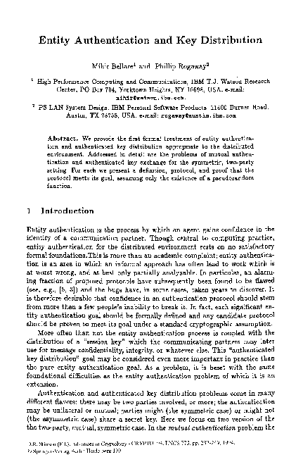 (PDF) Entity Authentication and Key Distribution