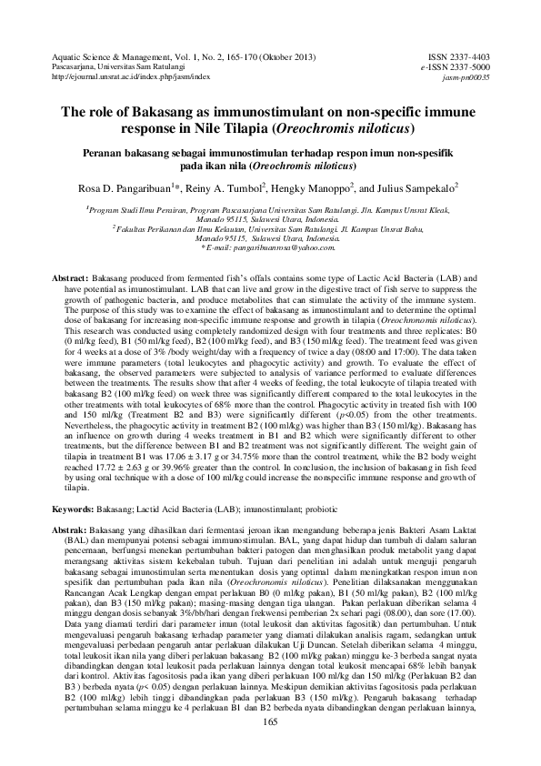 (PDF) The role of Bakasang as immunostimulant on non-specific immune ...