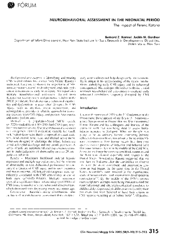 (PDF) Neurobehavioral assessment in the neonatal period--the impact of ...
