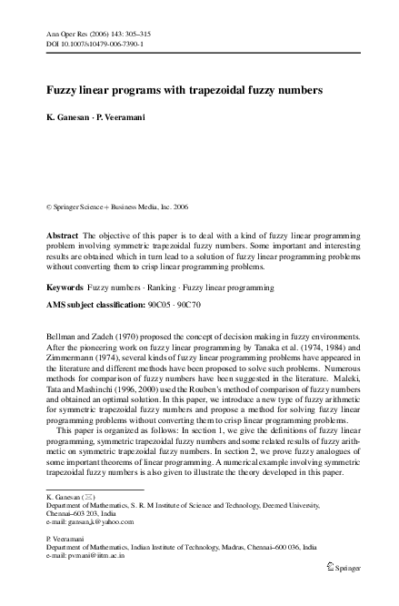 (PDF) Fuzzy linear programs with trapezoidal fuzzy numbers