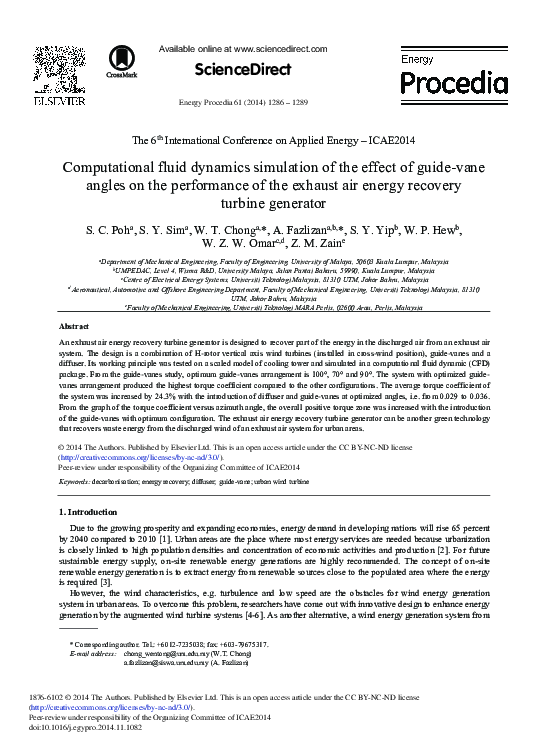 Pdf Computational Fluid Dynamics Simulation Of The Effect Of Guide Vane Angles On The