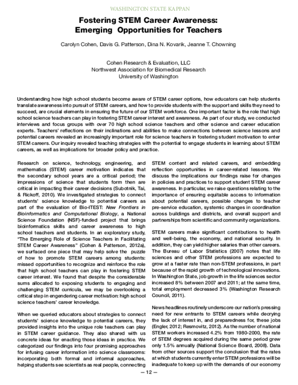 (PDF) Fostering STEM Career Awareness: Emerging Opportunities for Teachers