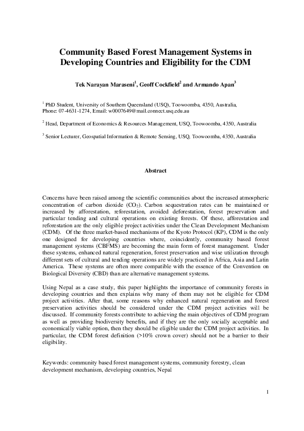 (PDF) Community based forest management systems in developing countries ...