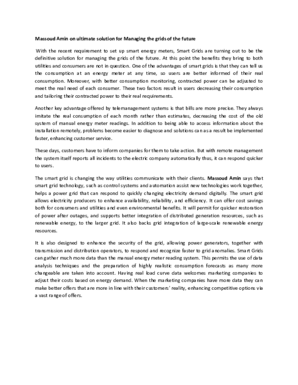 (PDF) Massoud Amin on ultimate solution for Managing the grids of the ...
