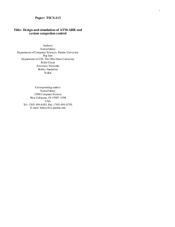 Pdf Design And Simulation Of Atm Abr End System Congestion Control