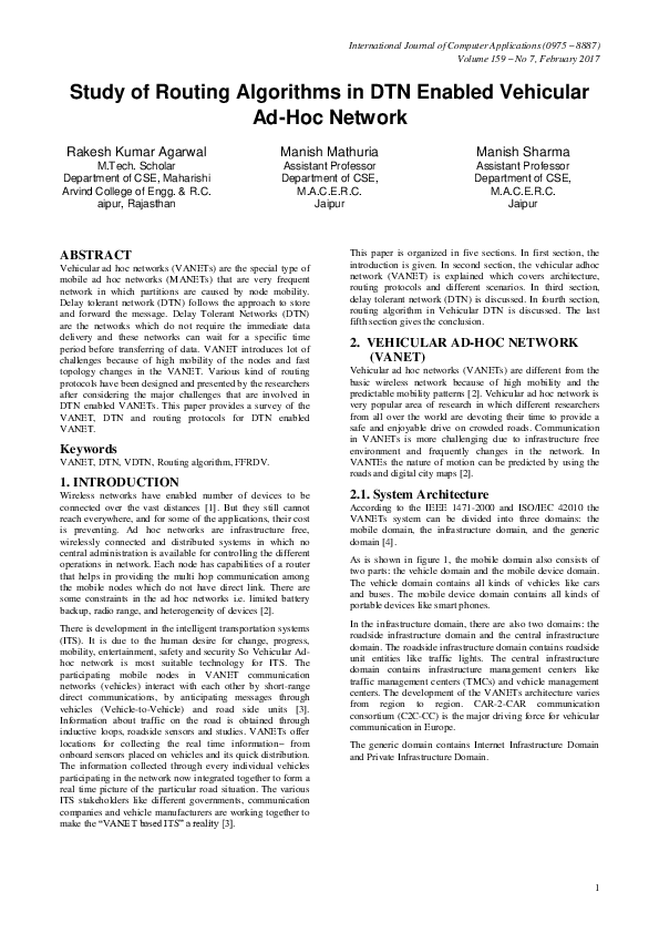 (PDF) Study of Routing Algorithms in DTN Enabled Vehicular Ad-Hoc Network