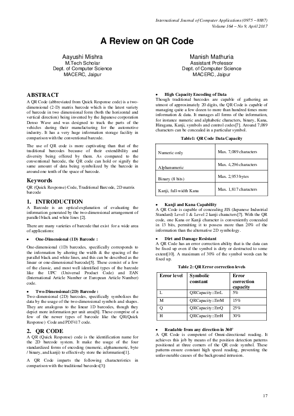 (PDF) A Review on QR Code
