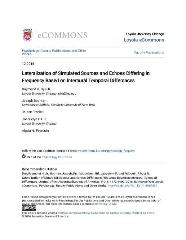 Pdf Lateralization Of Simulated Sources And Echoes Differing In Frequency Based On Interaural