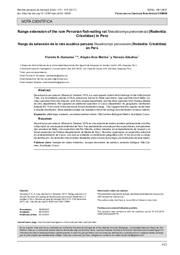 (PDF) Rango de extensión de la rata acuática peruana Neusticomys ...