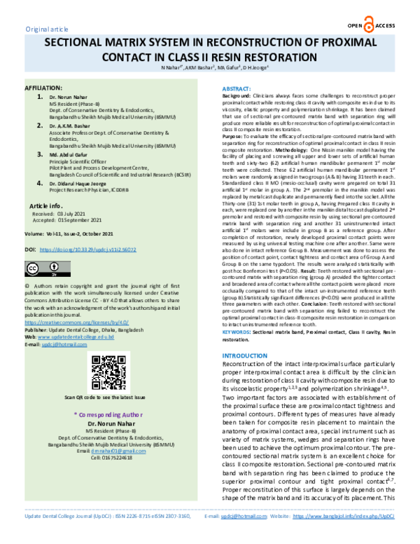 (PDF) Sectional matrix system in reconstruction of proximal contact in ...
