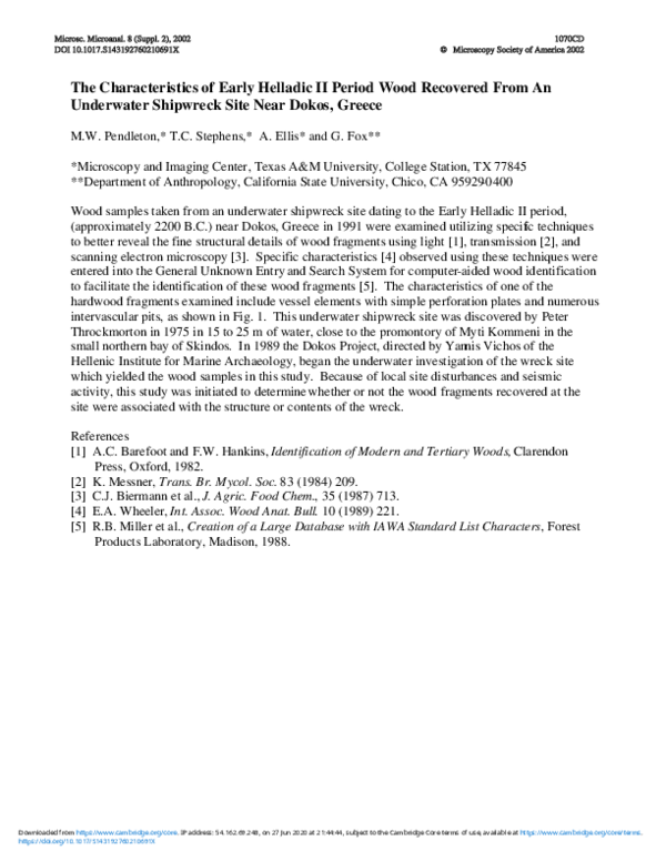 (PDF) The Characteristics of Early Helladic II Period Wood Recovered ...