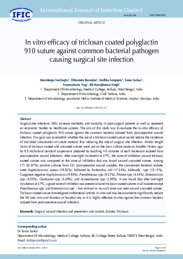 (PDF) In vitro efficacy of triclosan coated polyglactin 910 suture ...