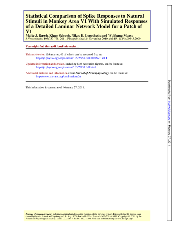 (PDF) Comparative Analysis of Spike Responses in Monkey V1 and Model