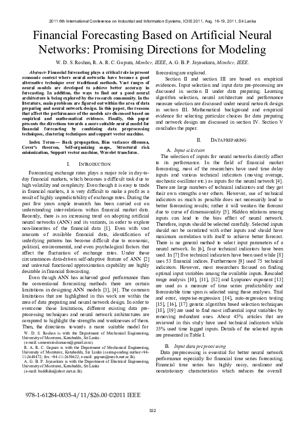 Pdf Financial Forecasting Based On Artificial Neural Networks Promising Directions For Modeling