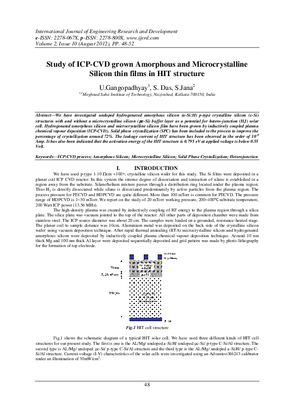 (PDF) Study of ICP-CVD grown Amorphous and Microcrystalline Silicon thin films in HIT structure