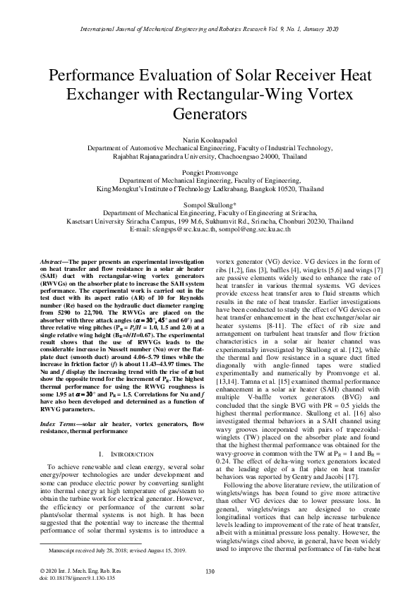 (PDF) Performance Evaluation of Solar Receiver Heat Exchanger with ...