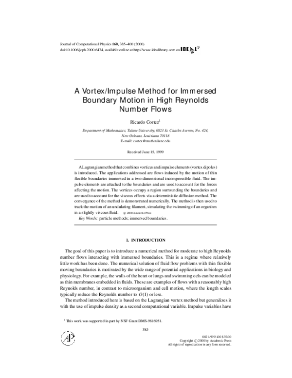 (PDF) A Vortex/Impulse Method for Immersed Boundary Motion in High Reynolds Number Flows ...
