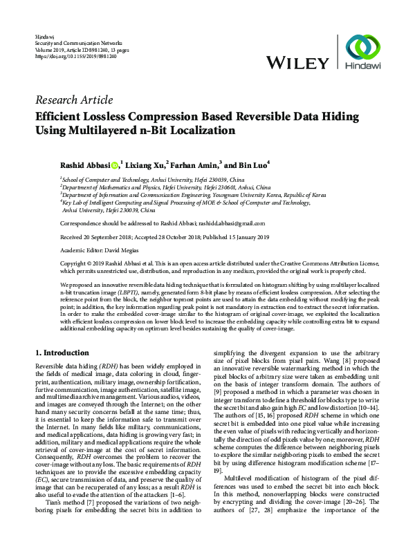 (PDF) Efficient Lossless Compression Based Reversible Data Hiding Using Multilayered n-Bit ...