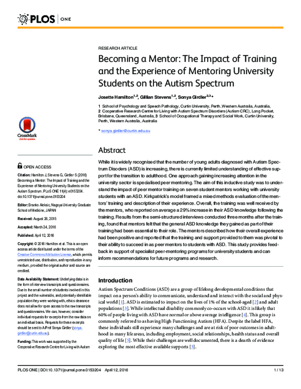 (PDF) Becoming a Mentor: The Impact of Training and the Experience of ...