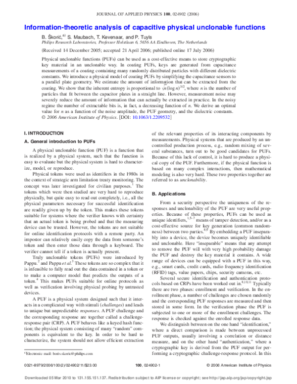 (PDF) Information-theoretic analysis of capacitive physical unclonable functions