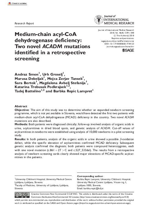 (PDF) Medium-chain acyl-CoA dehydrogenase deficiency: Two novel ACADM ...