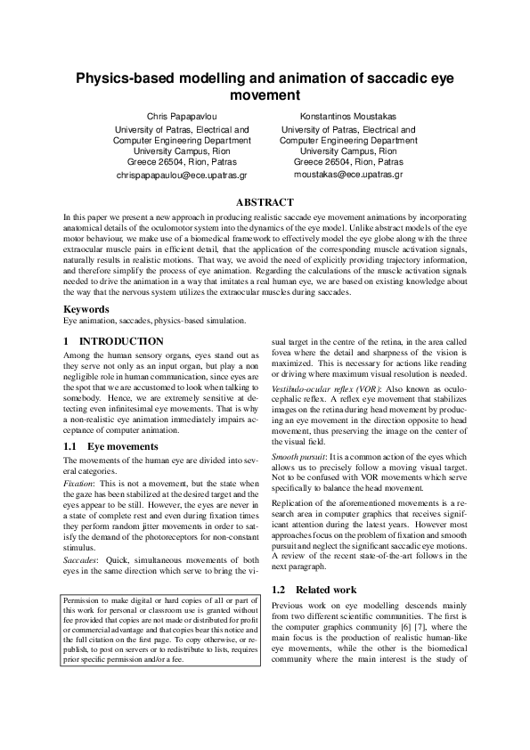 (PDF) Physics-based modelling and animation of saccadic eye movement