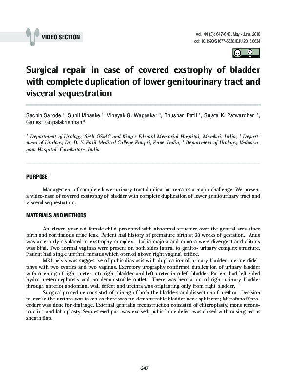 (PDF) Surgical repair in case of covered exstrophy of bladder with ...
