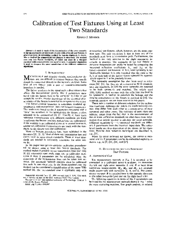 (PDF) Calibration of test fixtures using at least two standards ...