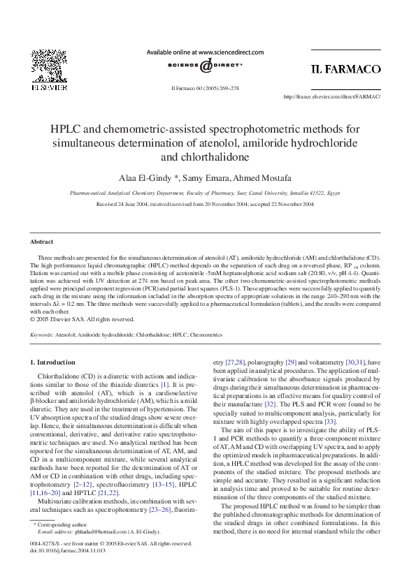 (PDF) HPLC and Chemometric-Assisted Spectrophotometric Methods for Simultaneous Determination of ...