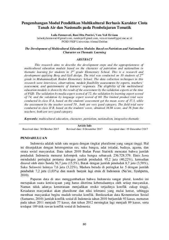 (PDF) Pengembangan Modul Pendidikan Multikultural Berbasis Karakter Cinta Tanah Air dan ...