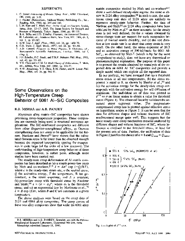(PDF) Some observations on the high-temperature creep behavior of 6061 ...
