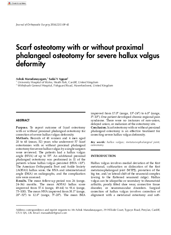 (PDF) Scarf osteotomy with or without proximal phalangeal osteotomy for ...
