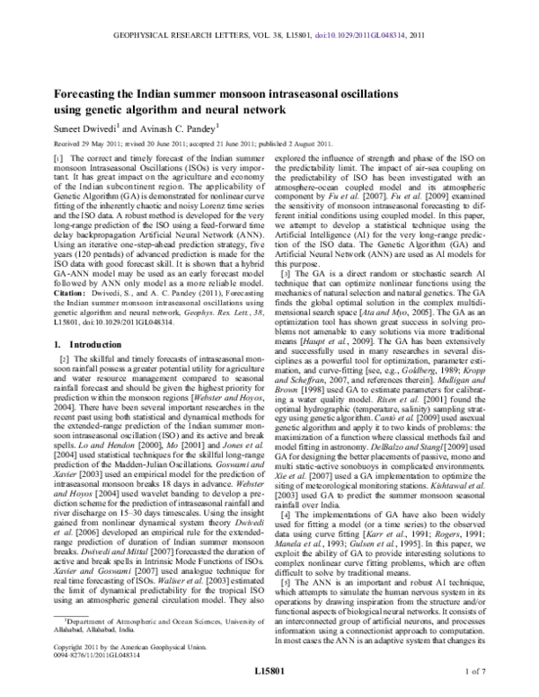 (PDF) GA-ANN Model for Summer Monsoon ISO Forecasting