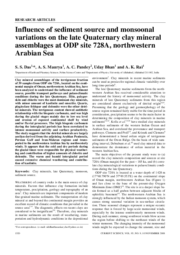 (PDF) Influence of sediment source and monsoonal variations on the late ...