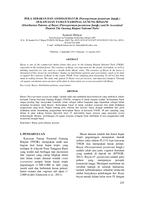 (PDF) POLA SEBARAN DAN ASOSIASI BAYUR (Pterospermum javanicum Jungh ...